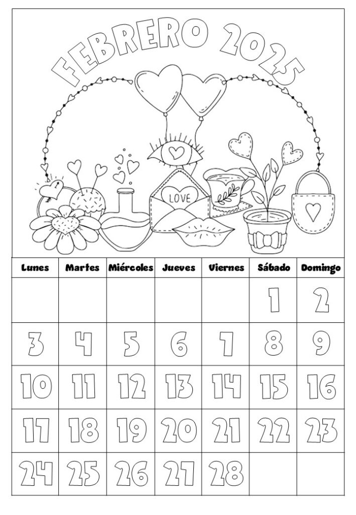 Bonitos calendarios mes de febrero 2025 para colorear y decorar tu ...