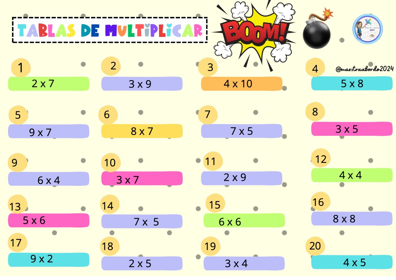 Kaboom o boom divertidísimo juego para repasar las tablas. -Orientacion ...