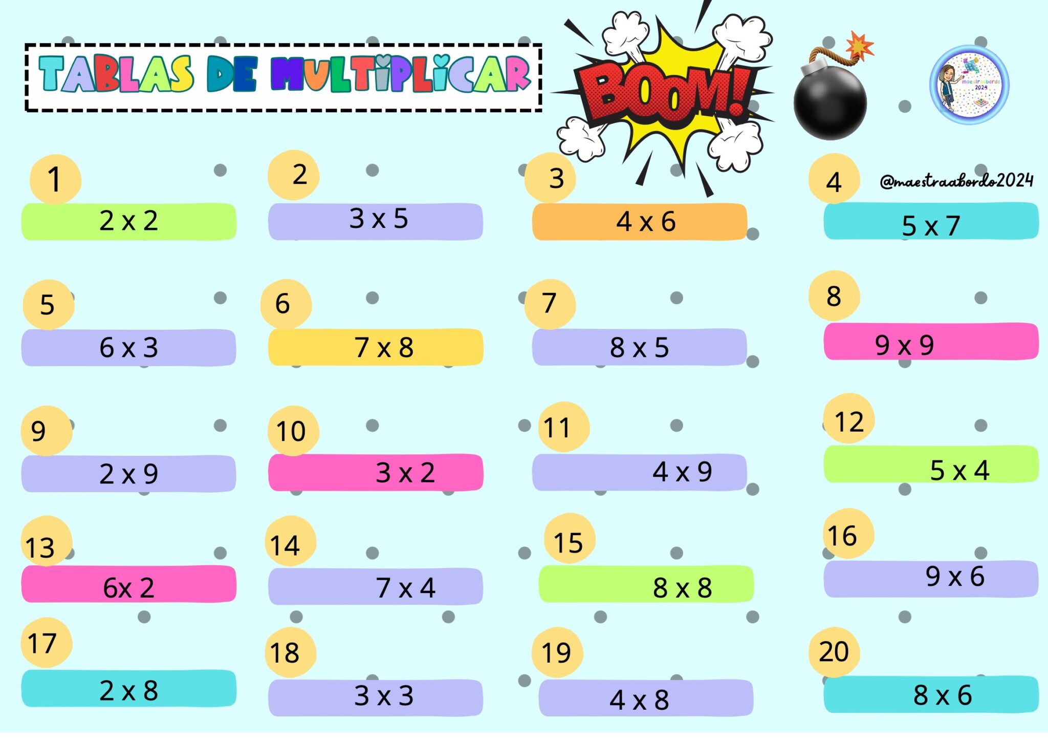 Kaboom o boom divertidísimo juego para repasar las tablas. -Orientacion ...
