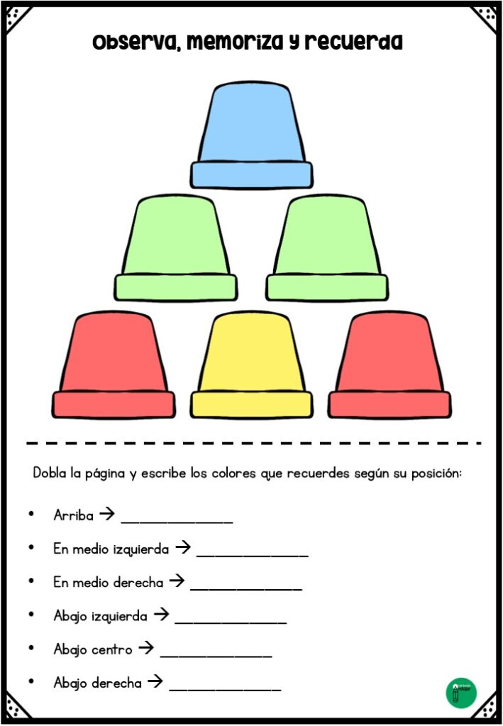 Ejercicio de memoria visual con colores para adultos y niños -Orientacion Andujar