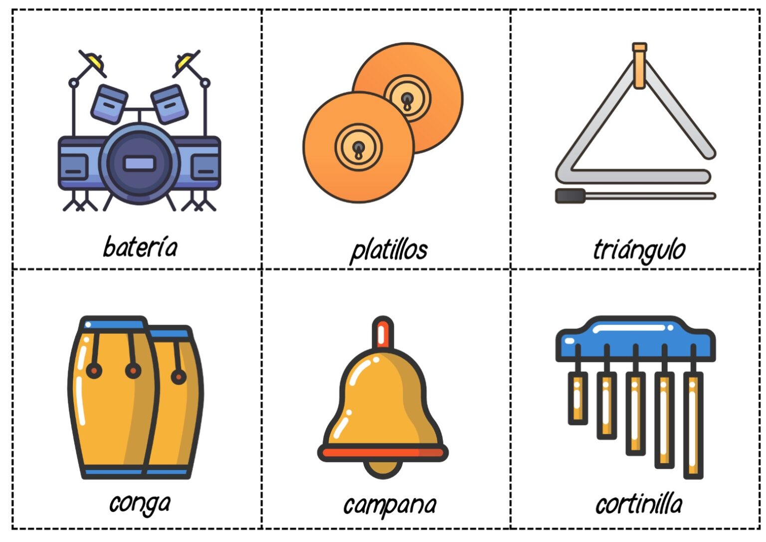 60 tarjetas flashcard curso TEA instrumentos musicales -Orientacion Andujar