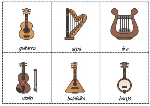60 tarjetas flashcard curso TEA instrumentos musicales -Orientacion Andujar