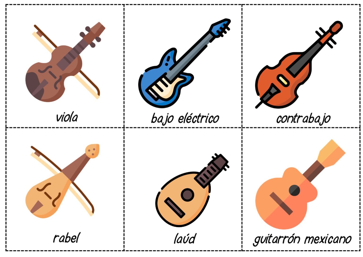 60 tarjetas flashcard curso TEA instrumentos musicales -Orientacion Andujar