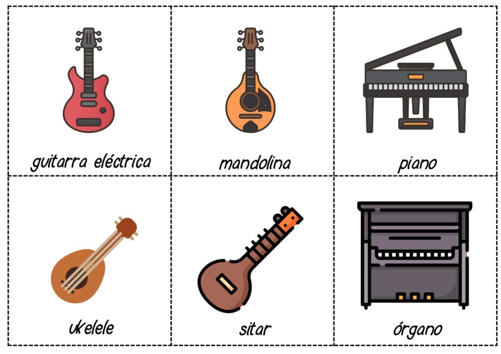 60 tarjetas flashcard curso TEA instrumentos musicales -Orientacion Andujar