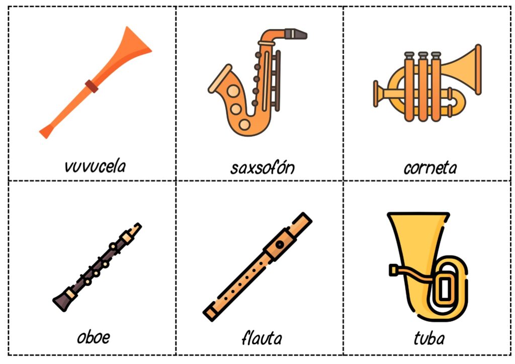 60 tarjetas flashcard curso TEA instrumentos musicales -Orientacion Andujar