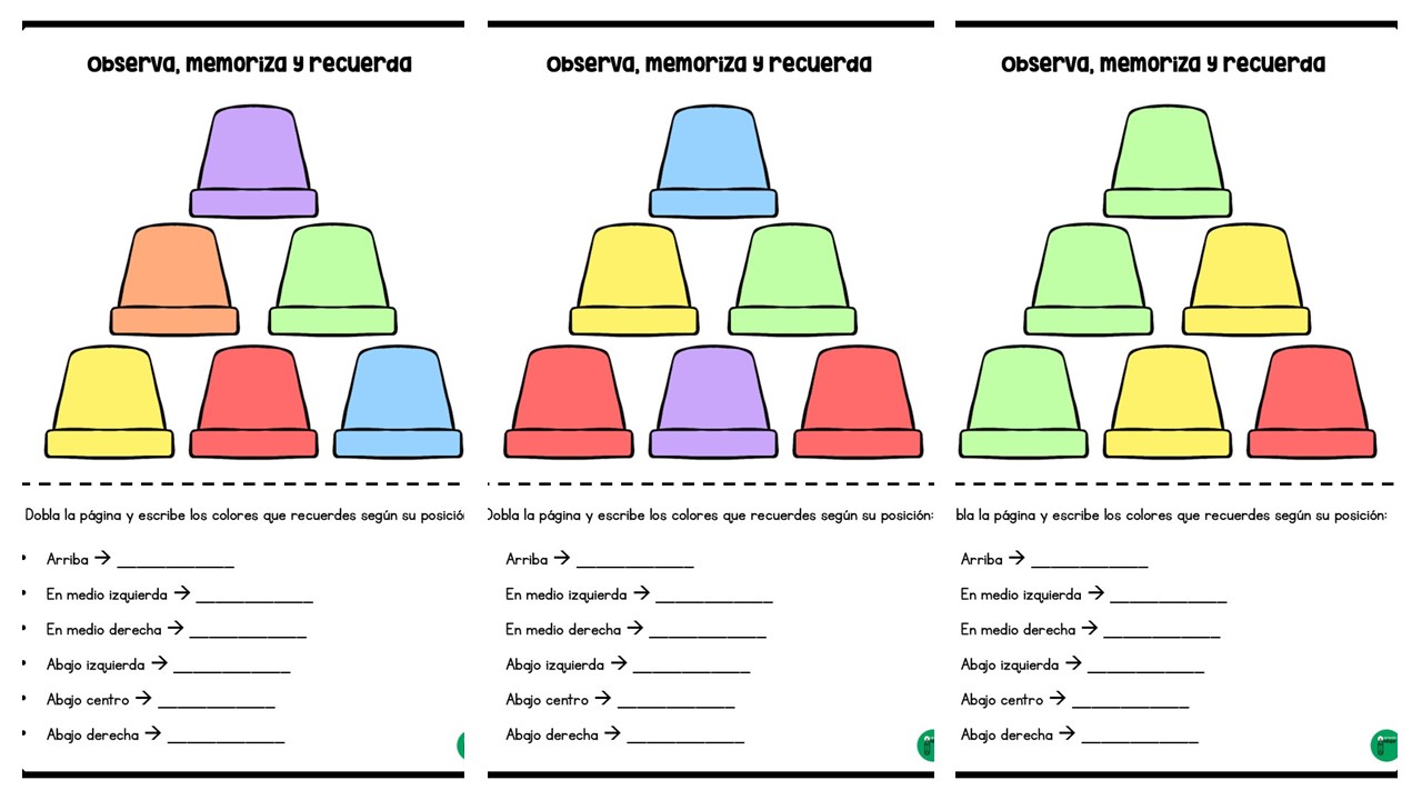 Ejercicio de memoria visual con colores para adultos y niños -Orientacion Andujar