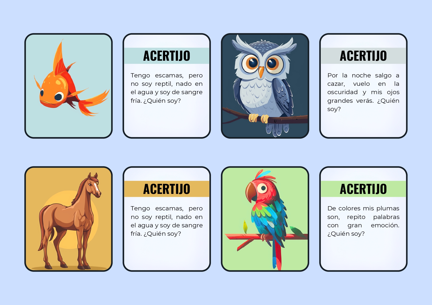Bonitas tarjetas de acertijos de animales - Orientacion Andujar