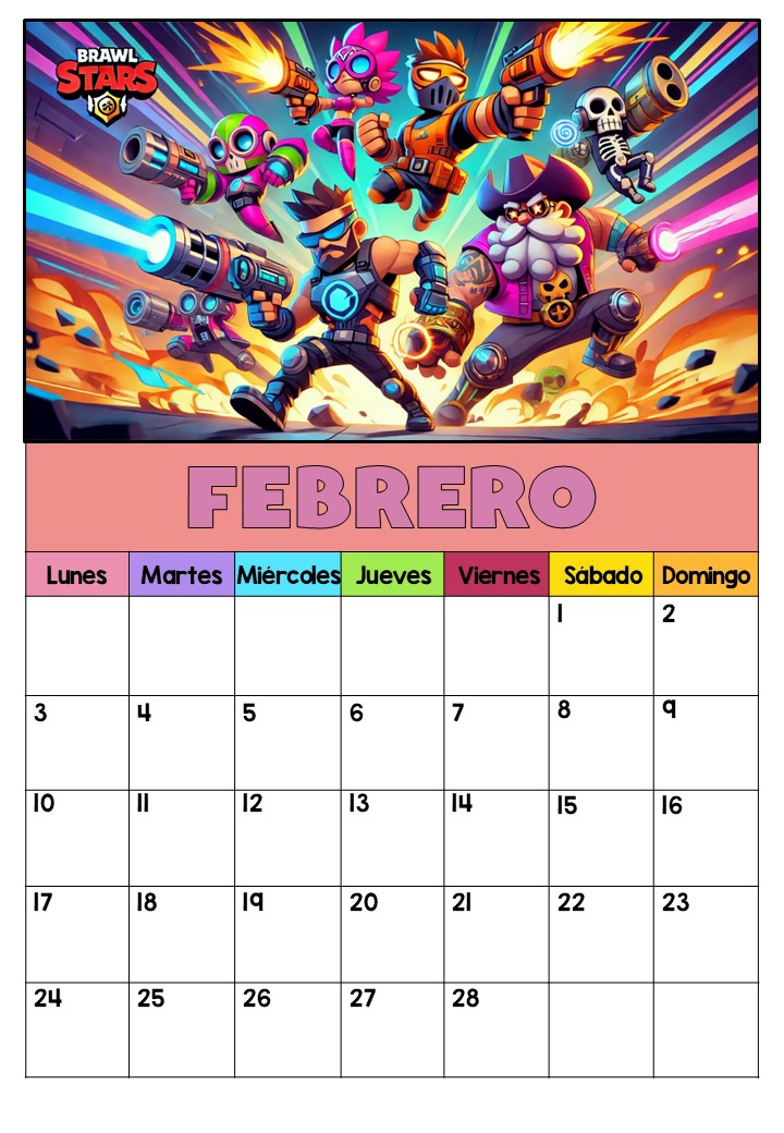CALENDARIO BONITO ANOTACIONES BRAWL STARS FEBRERO 2025 -Orientacion Andujar