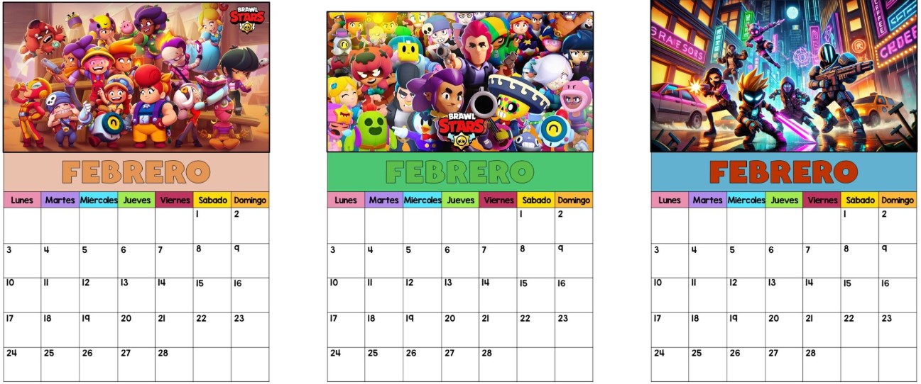 CALENDARIO BONITO ANOTACIONES BRAWL STARS FEBRERO 2025 -Orientacion Andujar