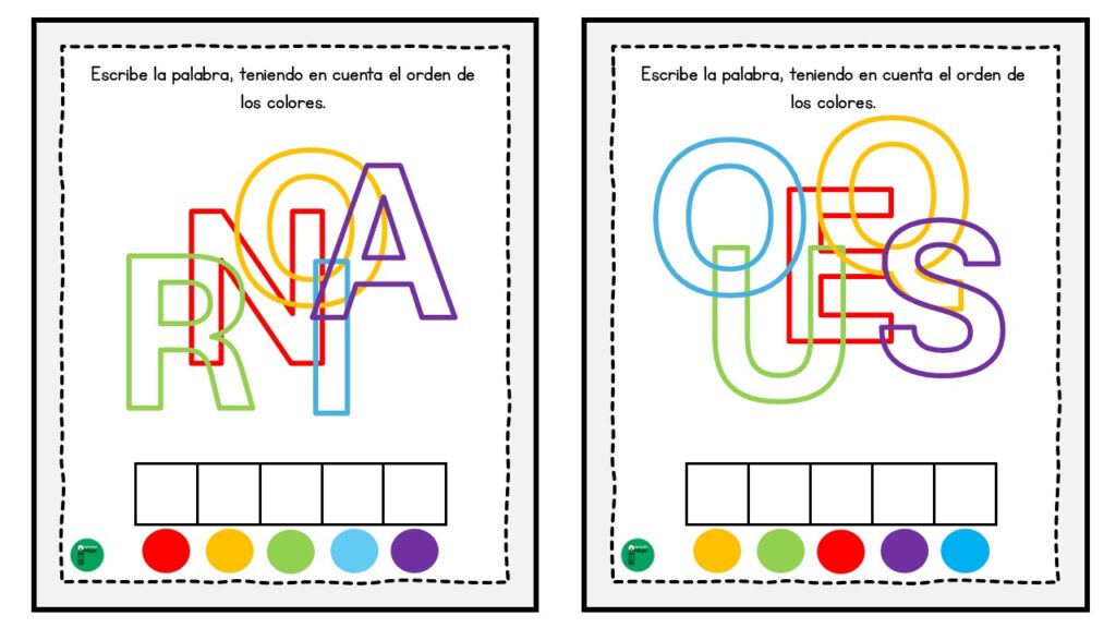 Discriminación visual con códigos de colores: Palabras de 5 letras ...