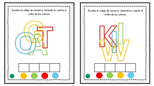 Discriminación visual con códigos de colores: Palabras de 4 letras ...