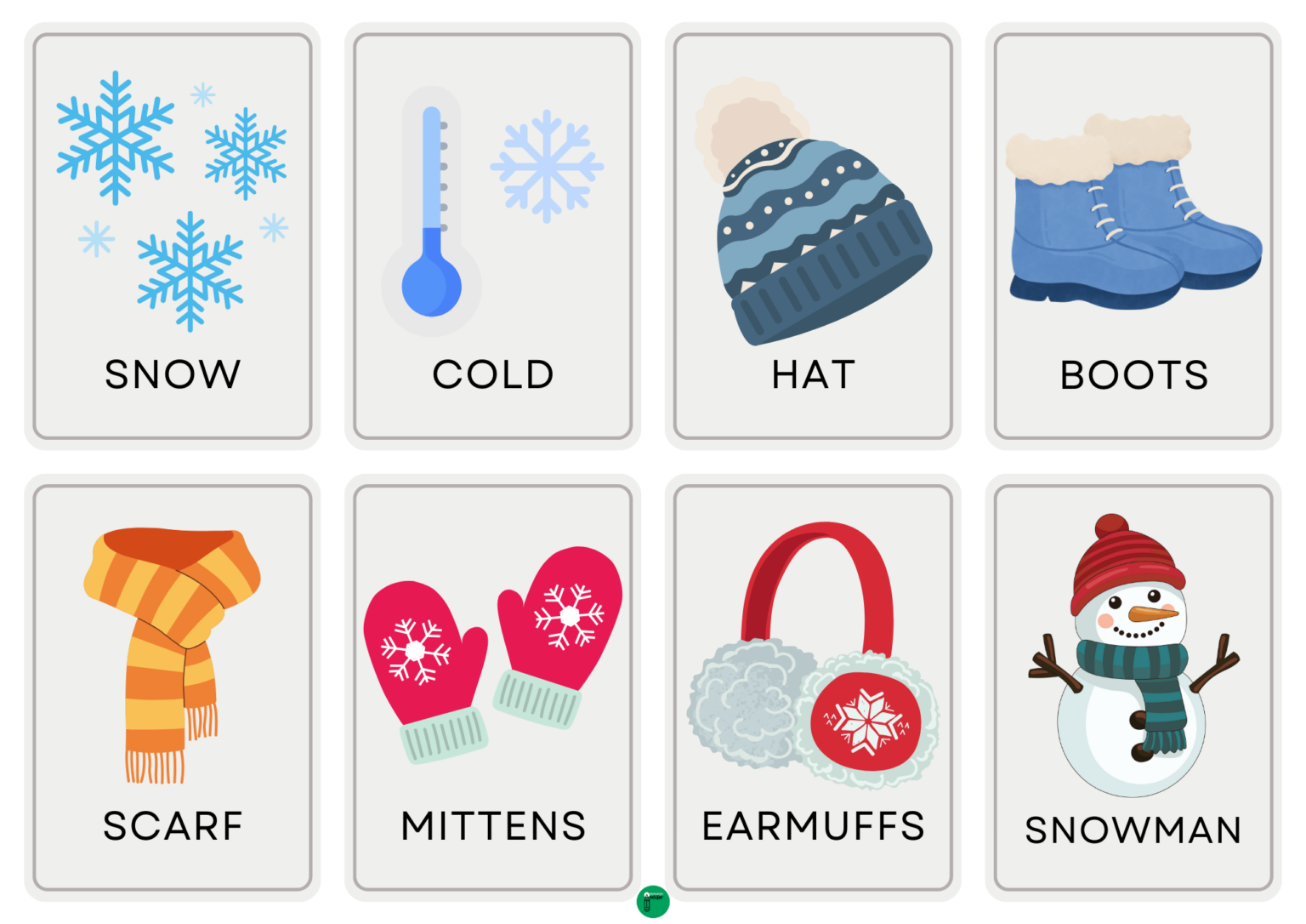 Flashcards Imprimibles sobre Vocabulario de Invierno en Inglés ...