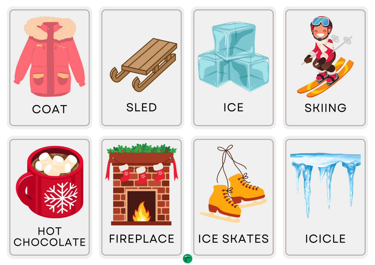 Flashcards Imprimibles sobre Vocabulario de Invierno en Inglés ...