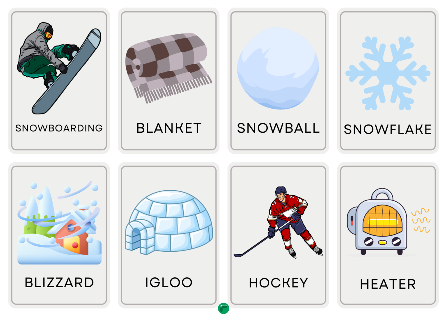 Flashcards Imprimibles sobre Vocabulario de Invierno en Inglés ...