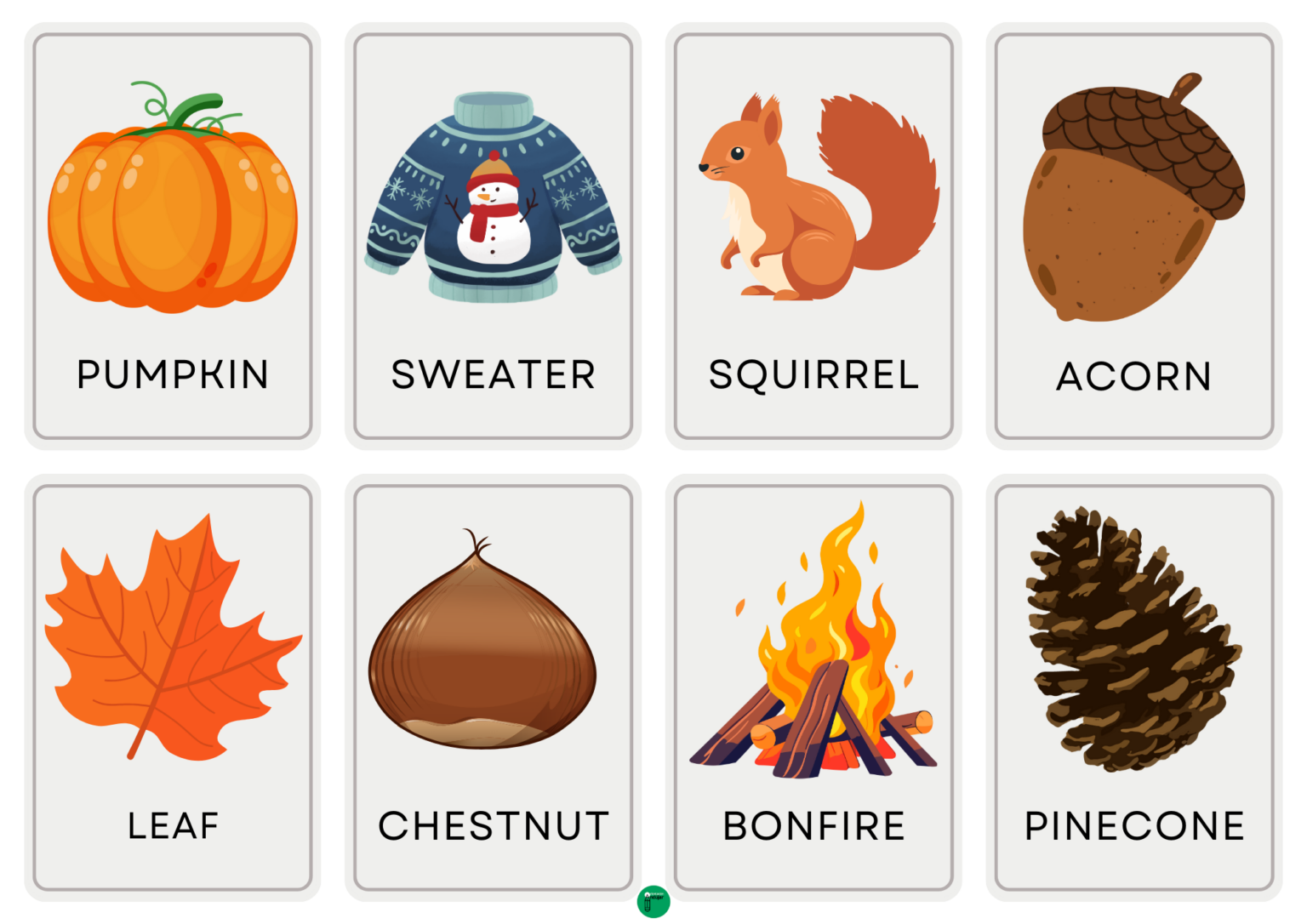 Flashcards Imprimibles sobre Vocabulario de Otoño en Inglés ...