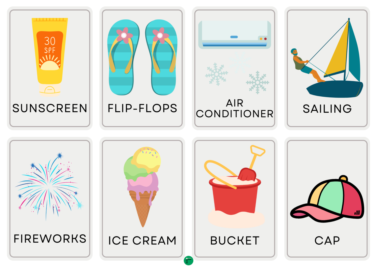 Flashcards Imprimibles sobre Vocabulario de Verano en Inglés ...