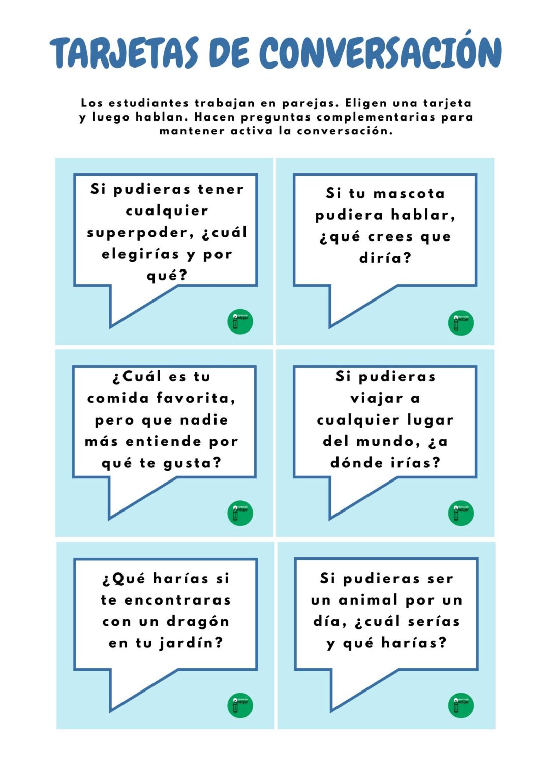 Colección de tarjetas con divertidas preguntas para establecer ...