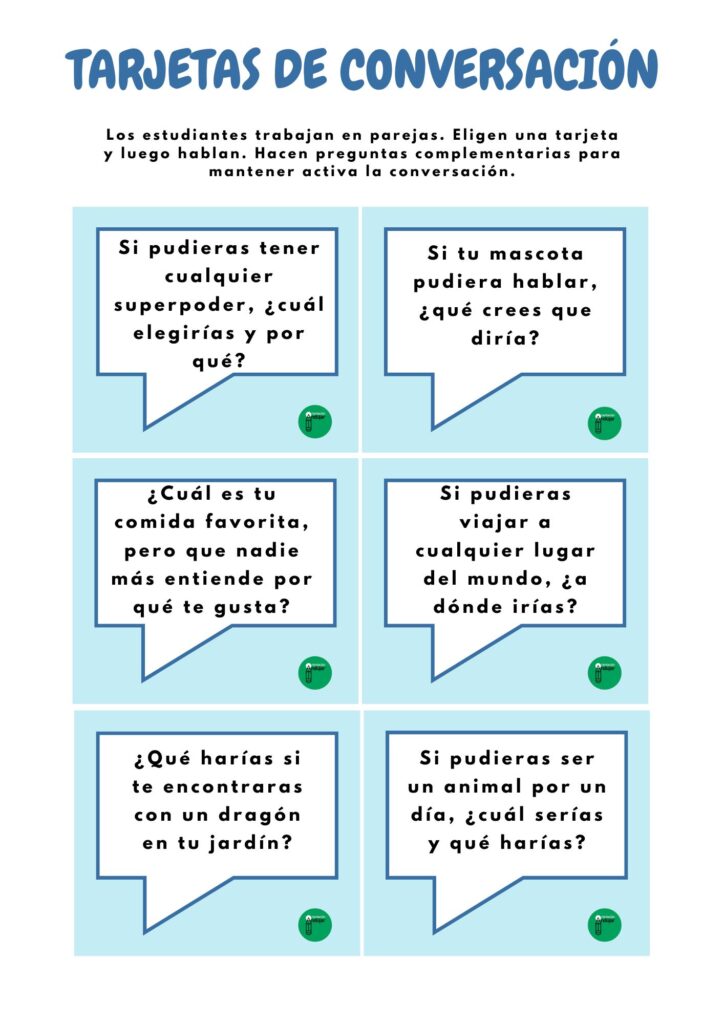 Colección de tarjetas con divertidas preguntas para establecer ...