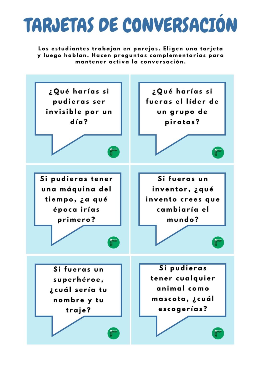 Colección de tarjetas con divertidas preguntas para establecer ...