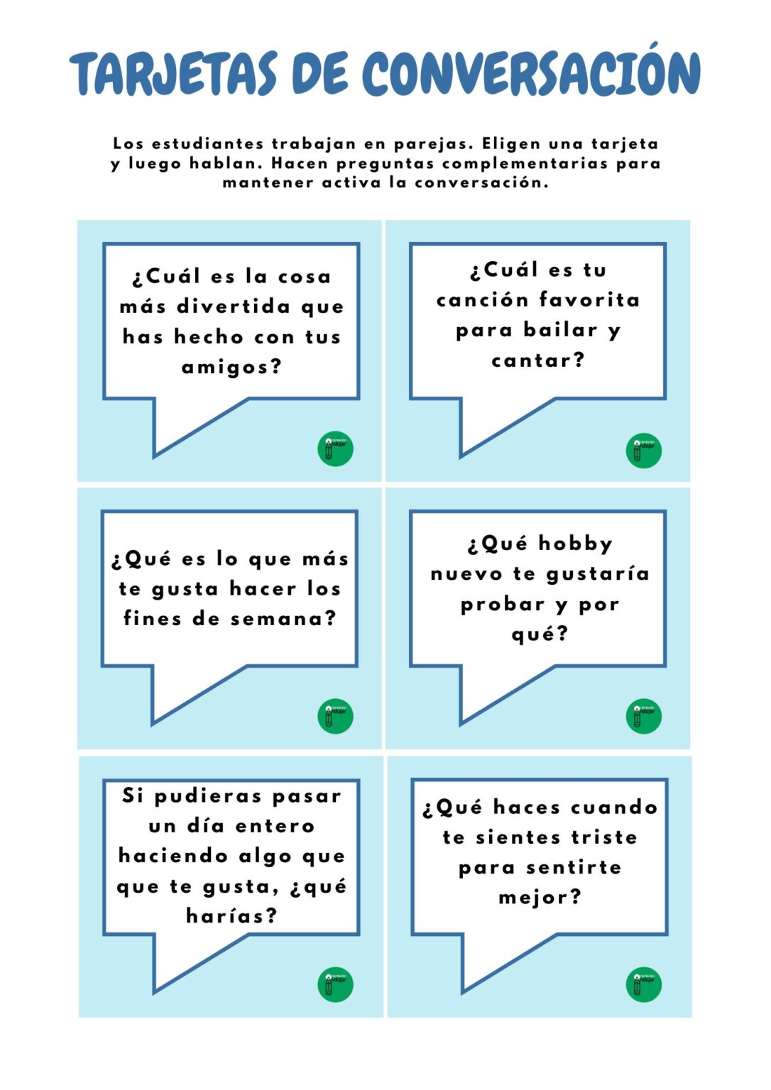 Colección de tarjetas con divertidas preguntas para establecer ...