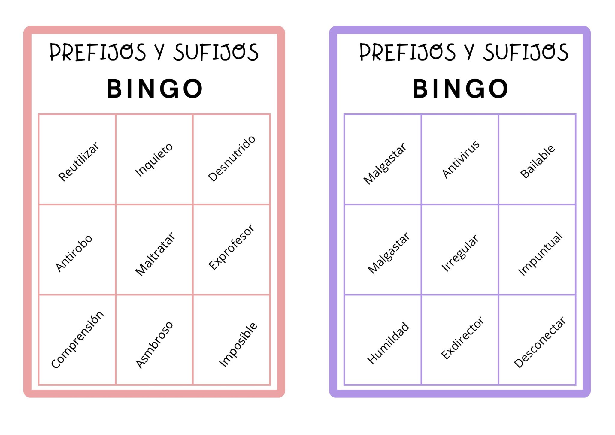Trabajamos la competencia léxica con el bingo de los sufijos y prefijos ...
