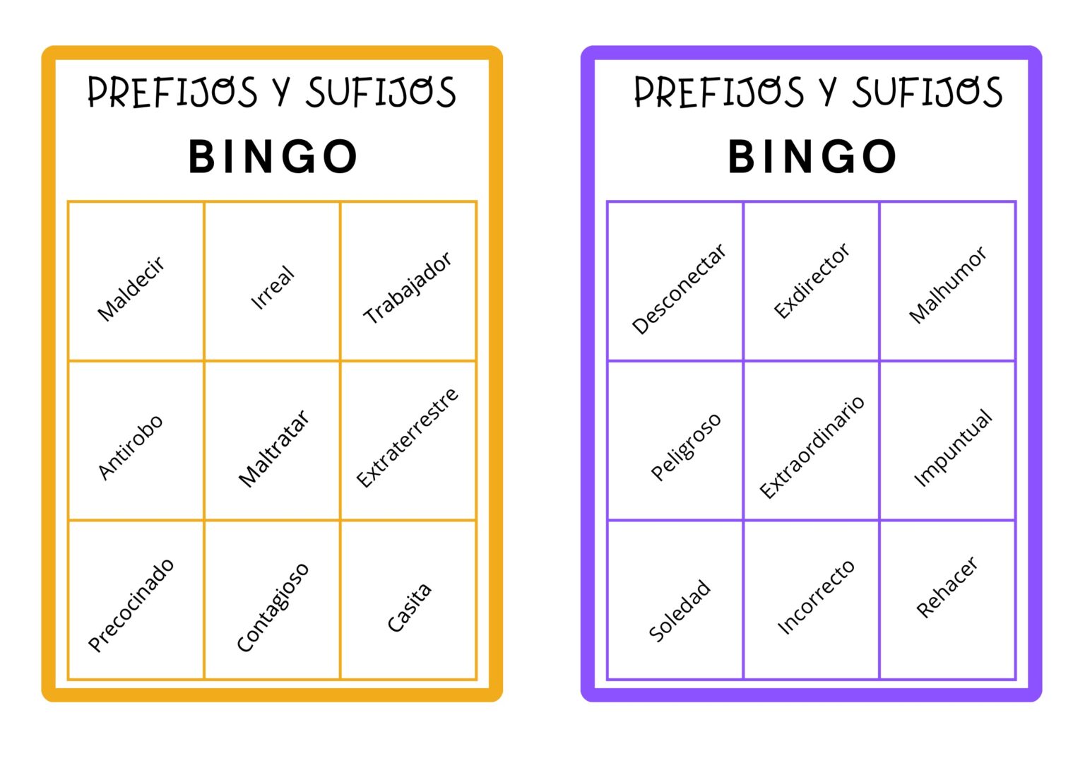 Trabajamos la competencia léxica con el bingo de los sufijos y prefijos ...