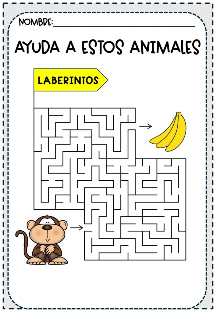 Bonitas fichas de LABERINTOS CON MOTIVOS ANIMALES - Orientacion Andujar