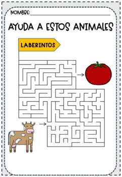 Bonitas fichas de LABERINTOS CON MOTIVOS ANIMALES - Orientacion Andujar