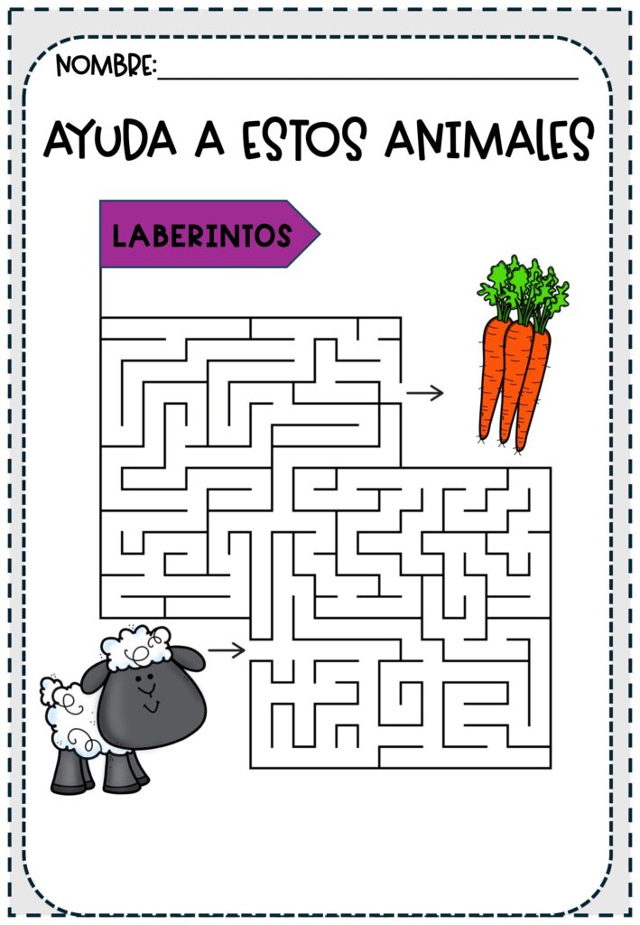 Bonitas fichas de LABERINTOS CON MOTIVOS ANIMALES - Orientacion Andujar
