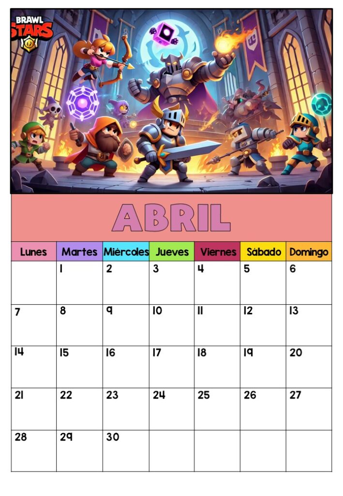 CALENDARIO BONITO ANOTACIONES BRAWL STARS abril 2025 - Orientacion Andujar