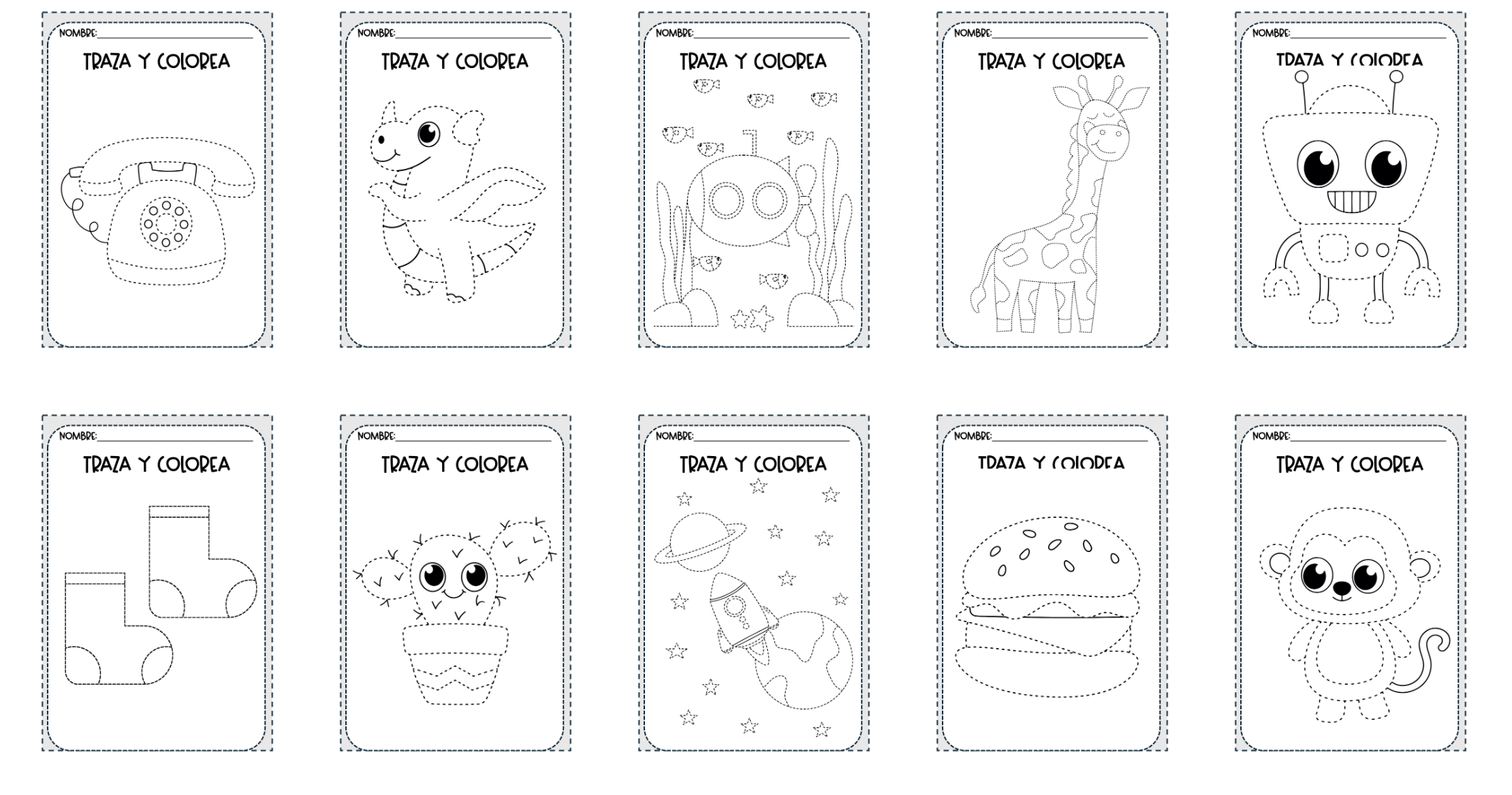 Bonitas fichas de GRAFOMOTRICIDAD: traza y colorea - Orientacion Andujar