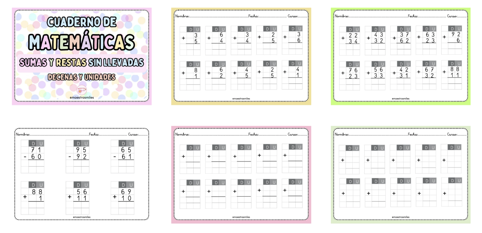 Cuadernillo sumas y restas de numeros de 3 cifras -Orientacion Andujar