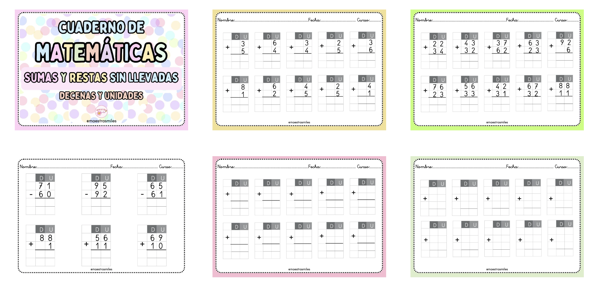 Cuadernillo sumas y restas de numeros de 3 cifras -Orientacion Andujar