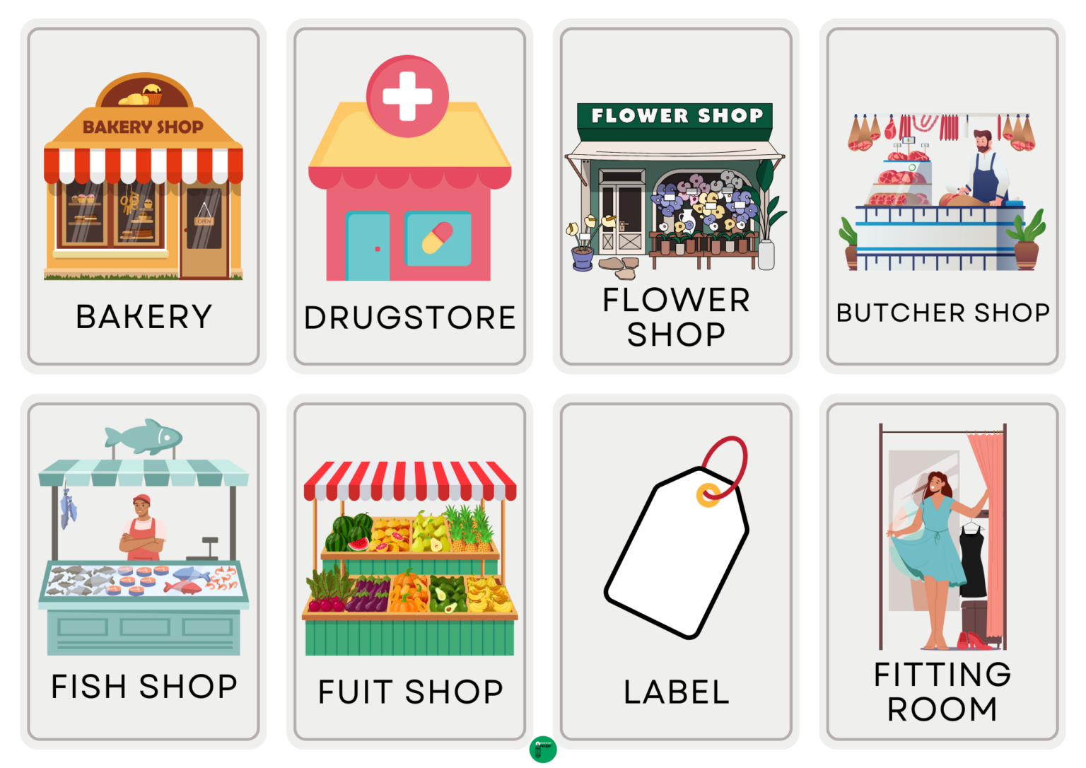 Flashcards Imprimibles sobre Vocabulario del Centro Comercial en Inglés ...