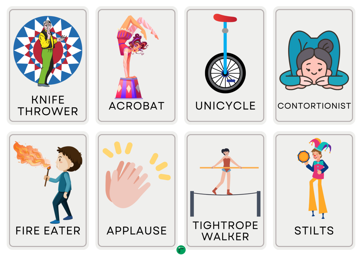 Flashcards Imprimibles sobre Vocabulario del Circo en Inglés ...