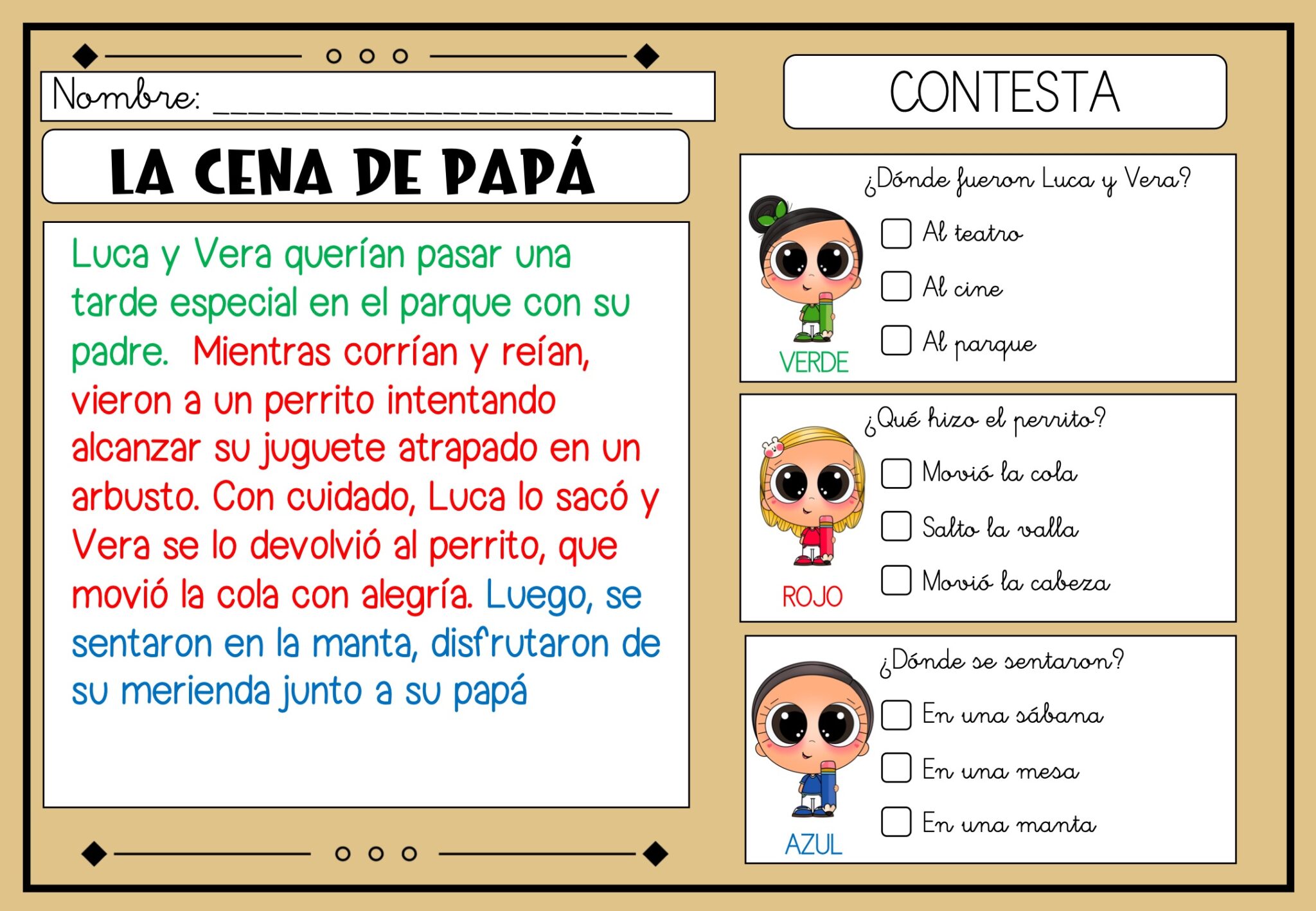 Lecturas Comprensivas con Pistas Día del Padre - Orientacion Andujar