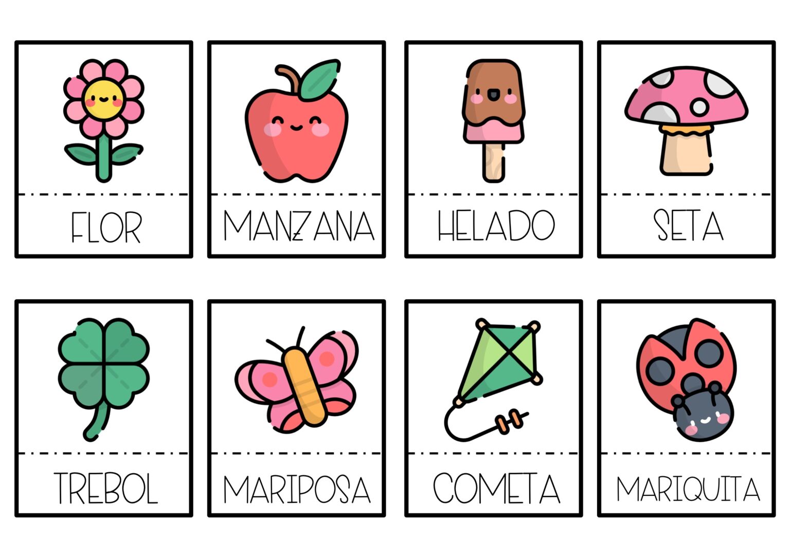 Tarjetas de vocabulario de primavera, color y ByN - Orientacion Andujar