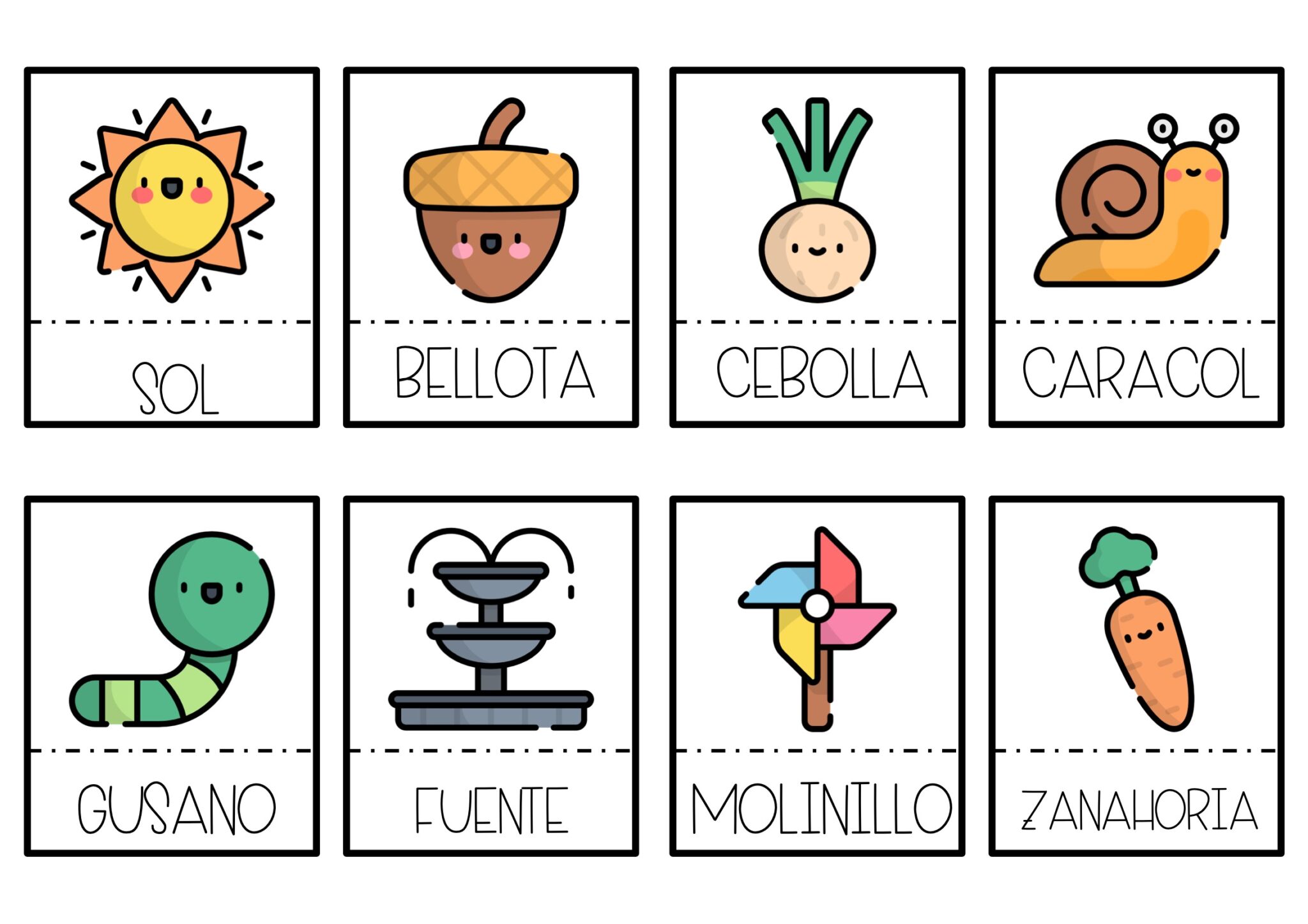 Tarjetas de vocabulario de primavera, color y ByN - Orientacion Andujar