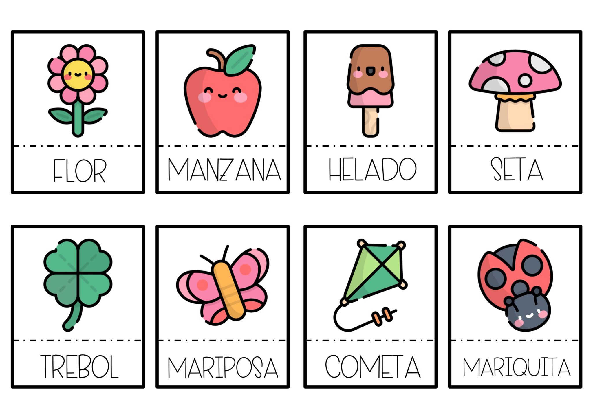 Tarjetas de vocabulario de primavera, color y ByN - Orientacion Andujar