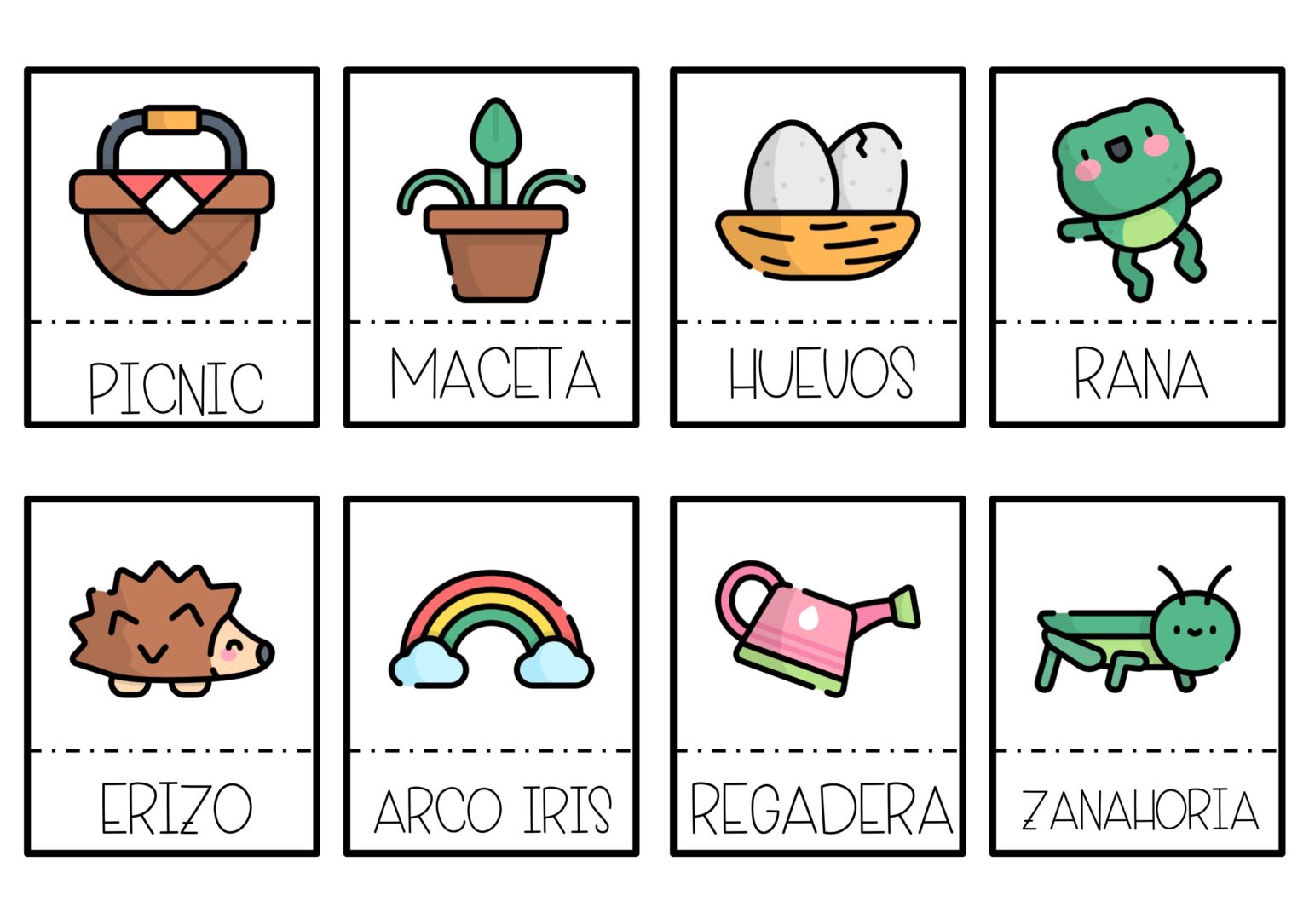 Tarjetas de vocabulario de primavera, color y ByN - Orientacion Andujar