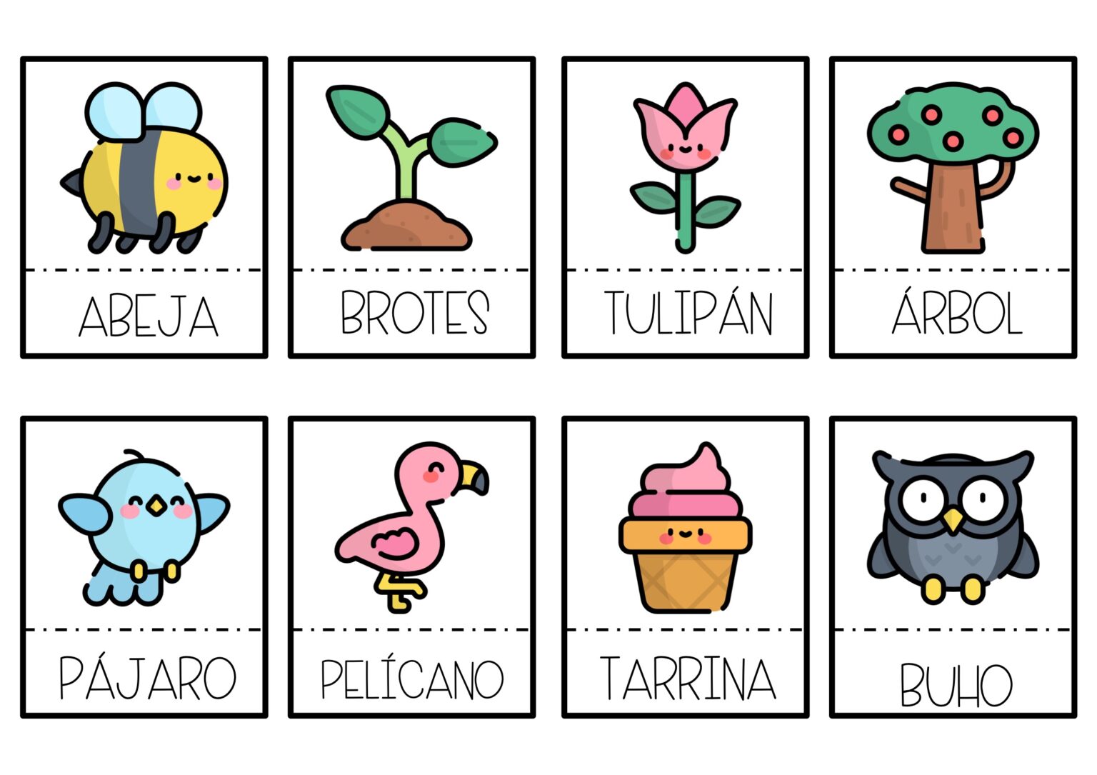 Tarjetas de vocabulario de primavera, color y ByN - Orientacion Andujar
