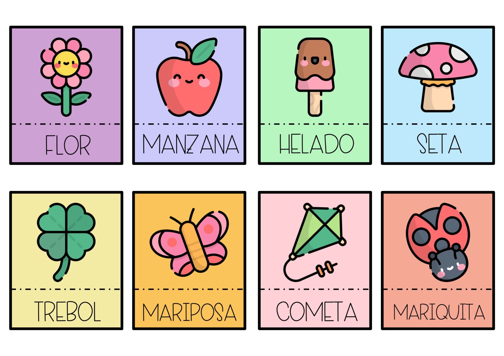 Tarjetas de vocabulario de primavera, color y ByN - Orientacion Andujar