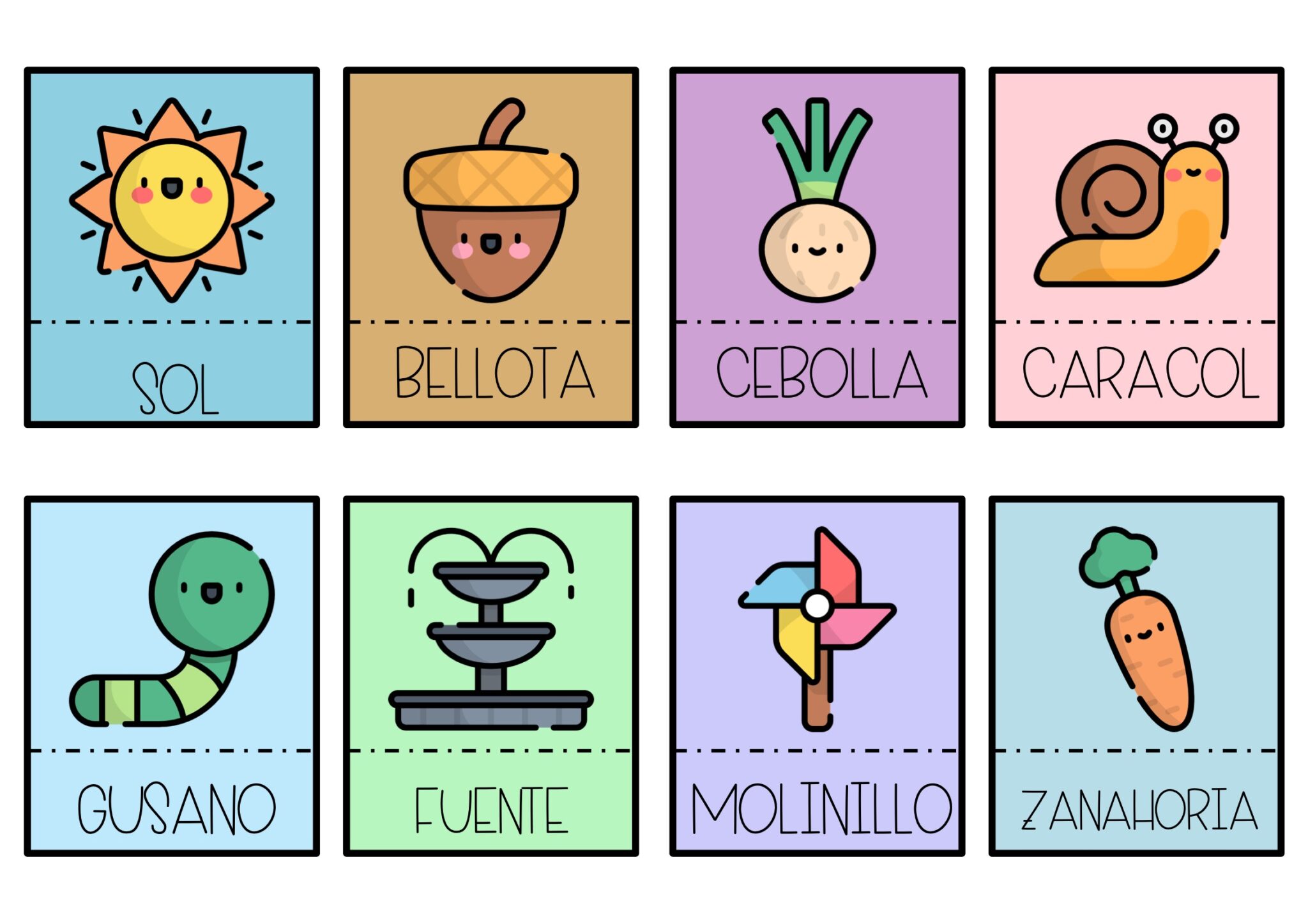Tarjetas de vocabulario de primavera, color y ByN - Orientacion Andujar