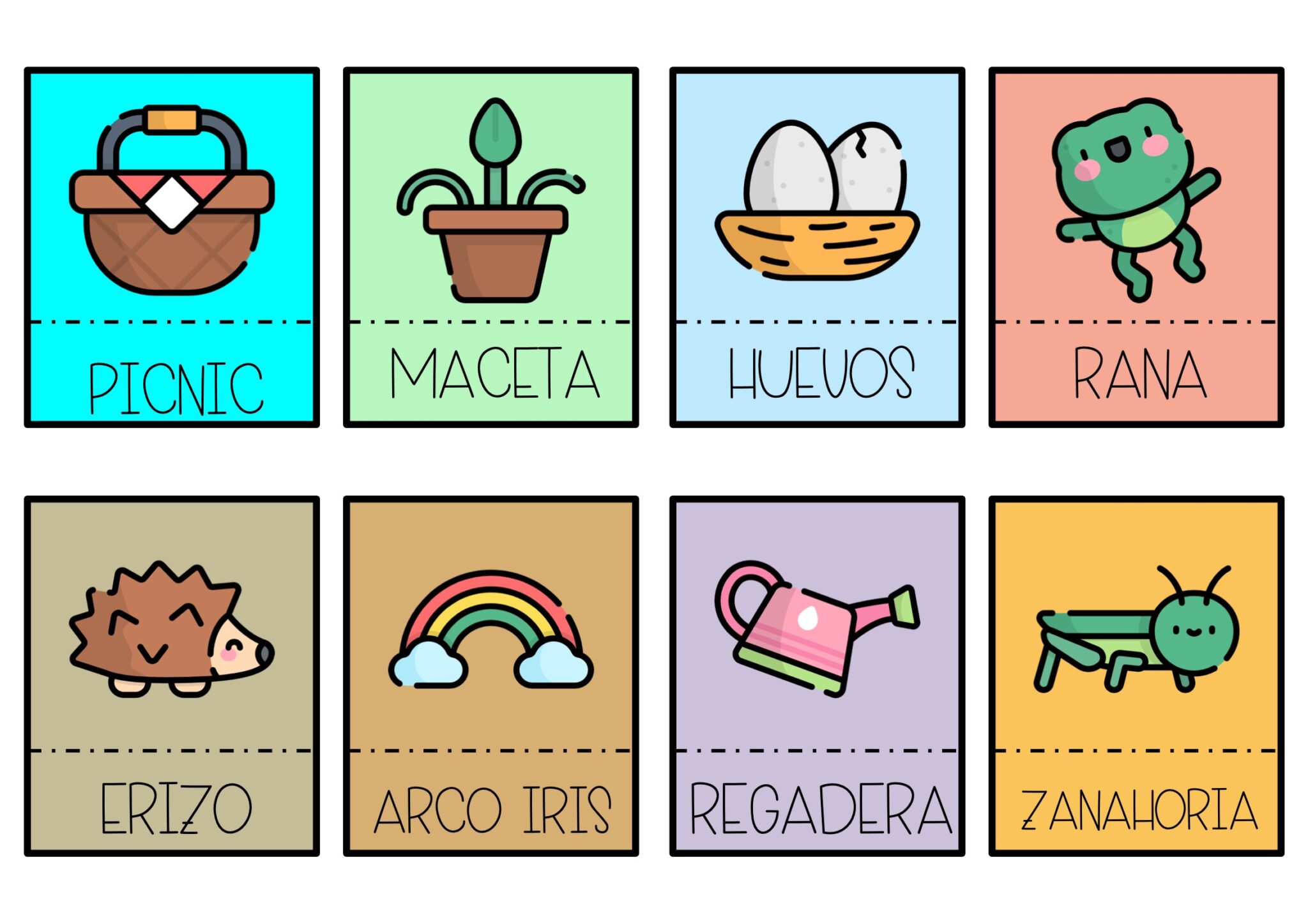 Tarjetas de vocabulario de primavera, color y ByN - Orientacion Andujar