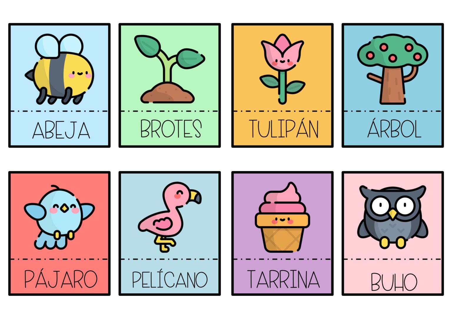 Tarjetas de vocabulario de primavera, color y ByN - Orientacion Andujar