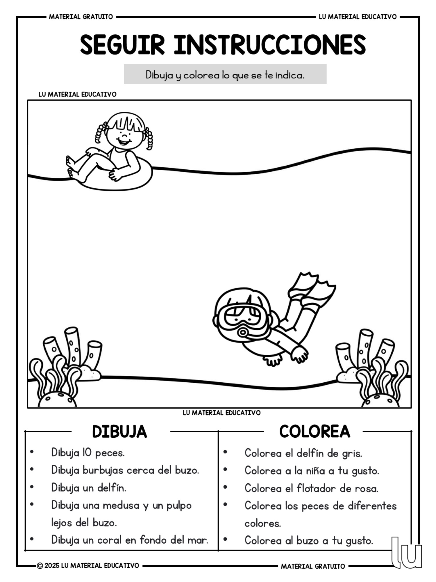 Colorea y Dibuja siguiendo instrucciones - Orientacion Andujar