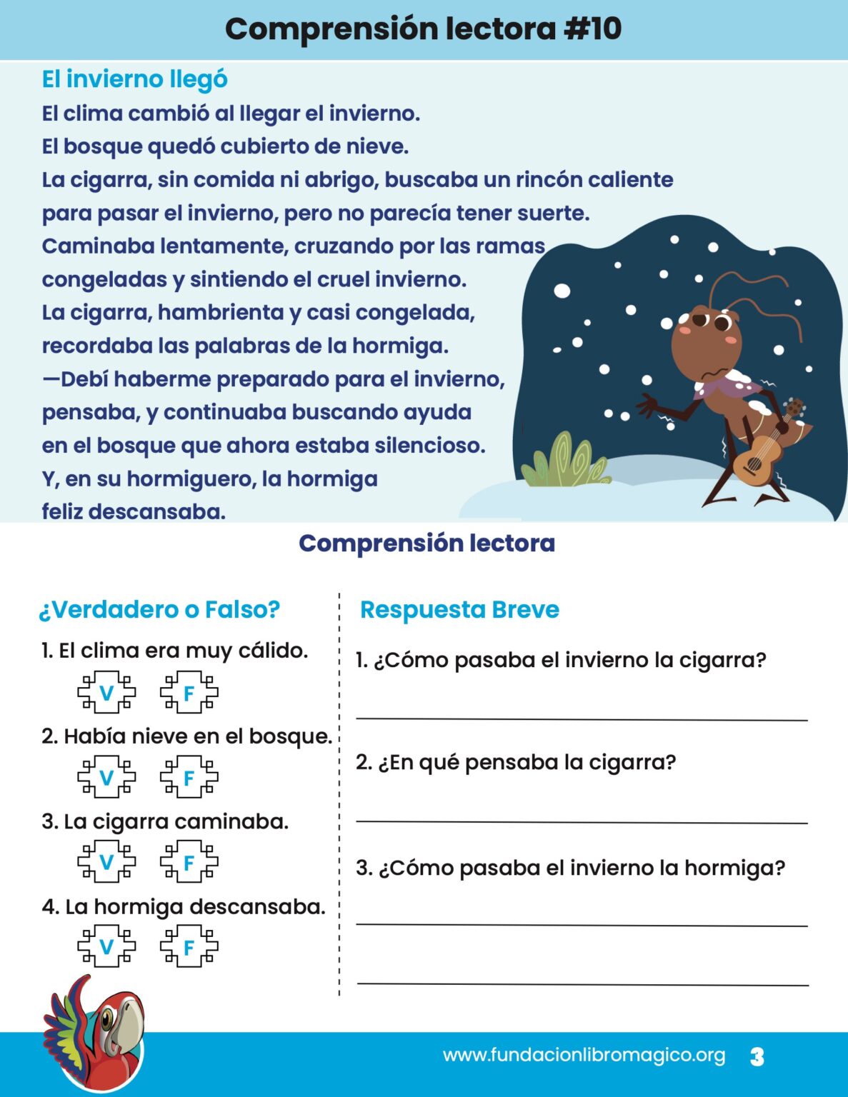 Comprensión lectora La cigarra y la hormiga. - Orientacion Andujar