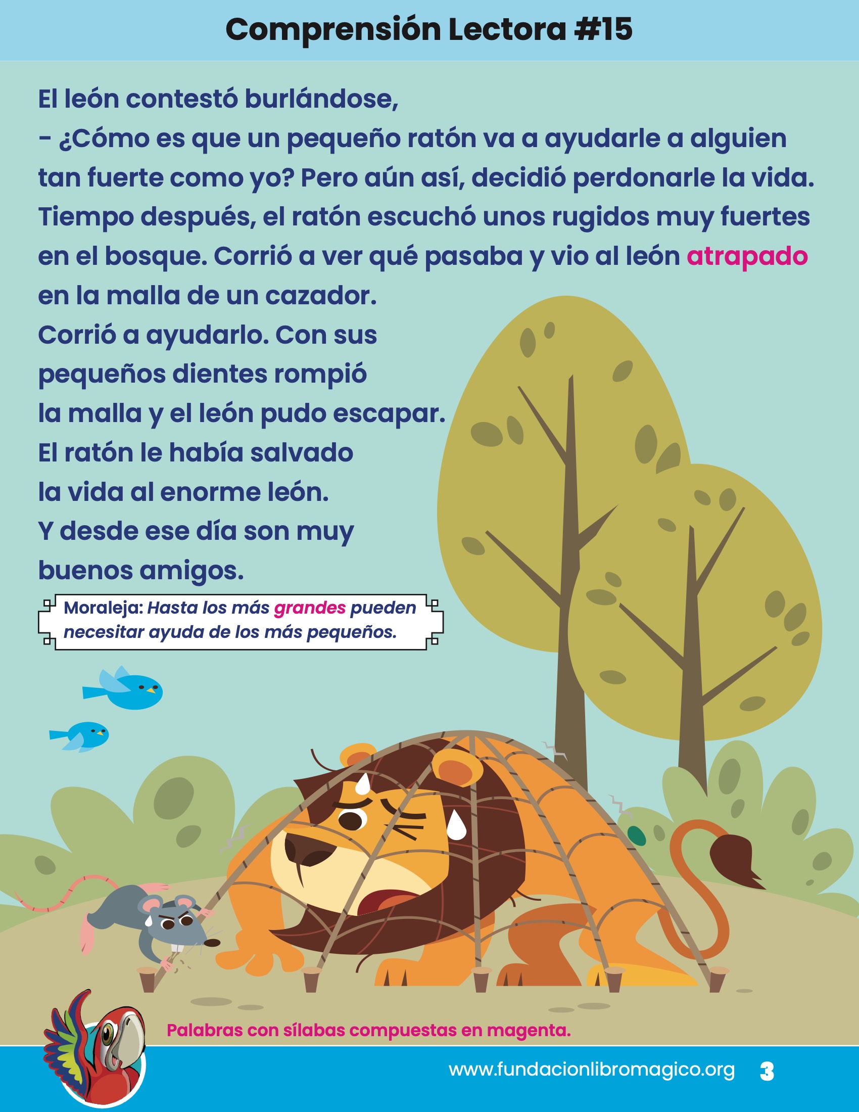 Compresión lectora de fábulas El León y el ratón Fábula de Esopo - Orientacion Andujar