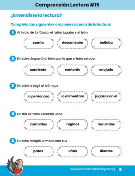 Compresión lectora de fábulas El León y el ratón Fábula de Esopo ...