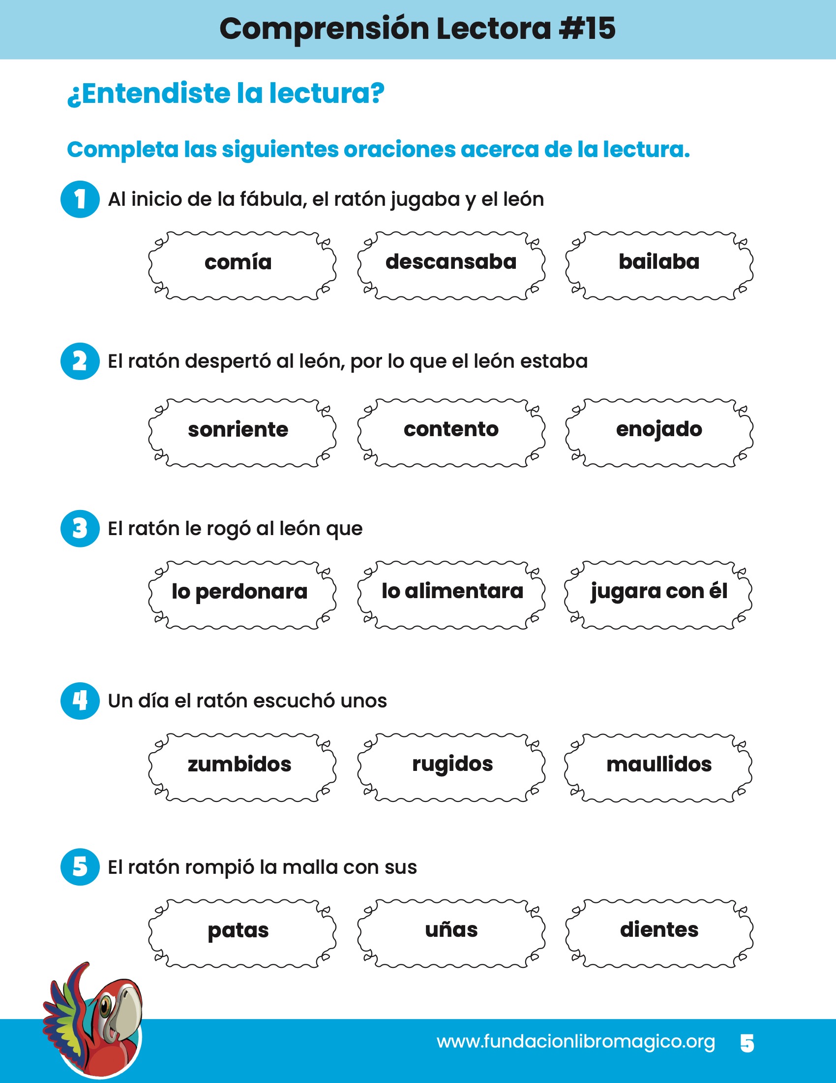 Compresión lectora de fábulas El León y el ratón Fábula de Esopo ...